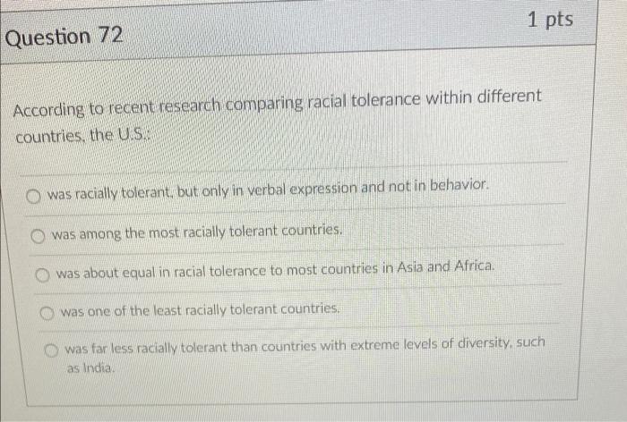 Solved Question 72 1 pts According to recent research | Chegg.com