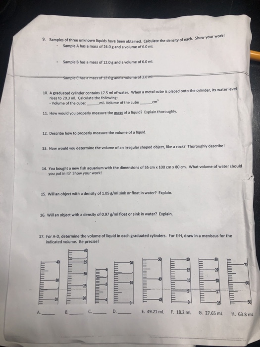 Solved 9. Samples of three unknown liquids have been | Chegg.com