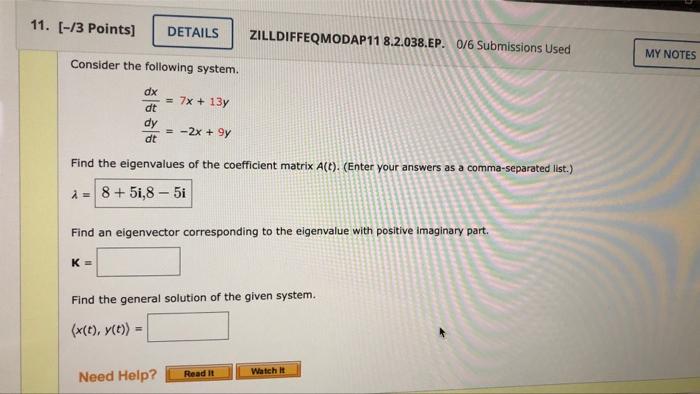 Solved 11. [-/3 Points) DETAILS ZILLDIFFEQMODAP11 | Chegg.com Solved 11. [-/3 Points) DETAILS ZILLDIFFEQMODAP11 | Chegg.com