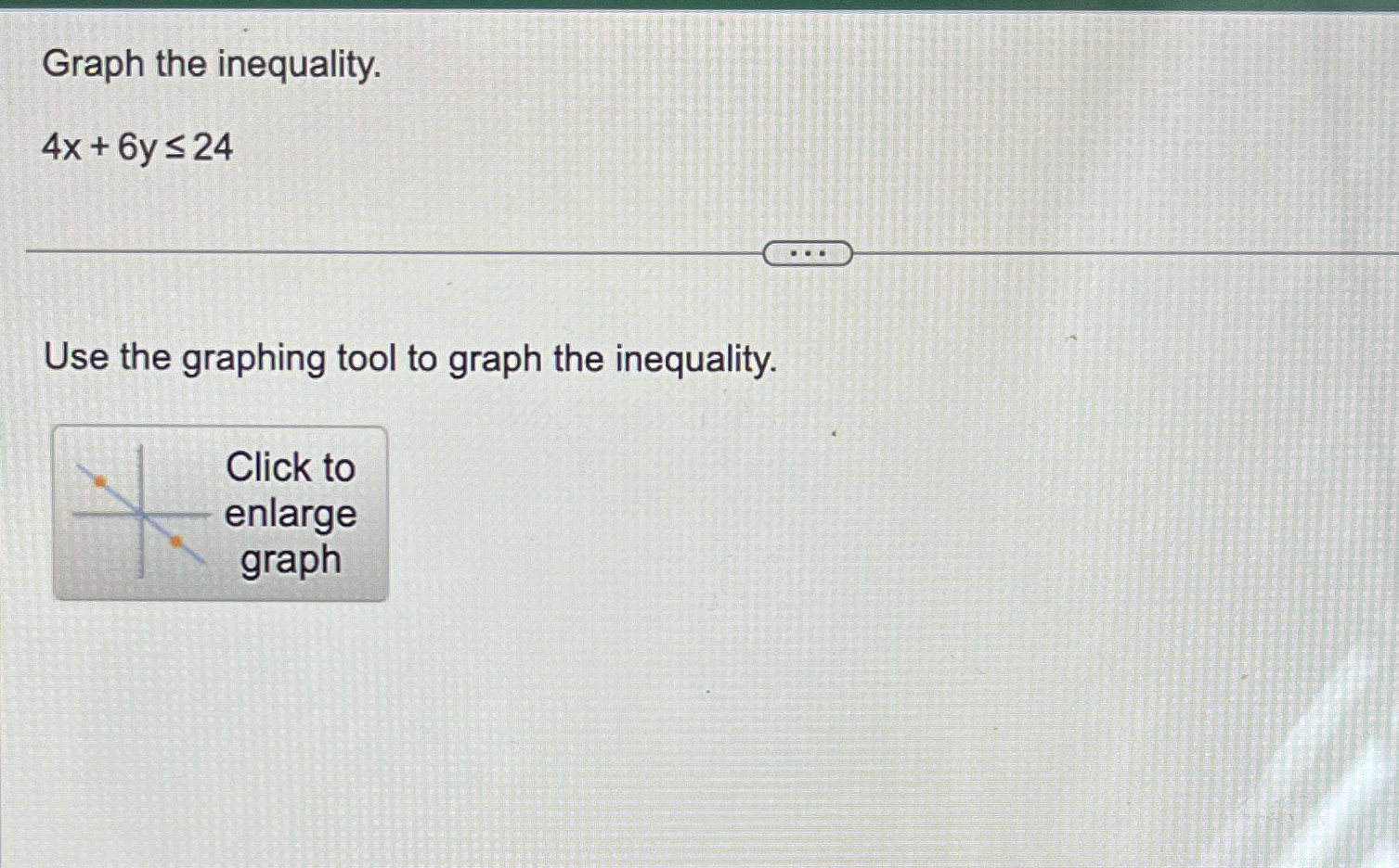 Solved Graph the inequality.4x+6y≤24Use the graphing tool to | Chegg.com