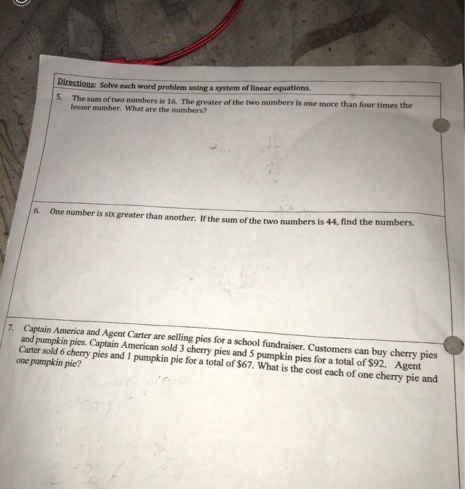 Solved Directions Solve Each Word Problem Using A System Of 3658
