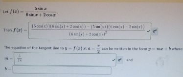Solved Let f(x)=5sinx6sinx+2cosxThen | Chegg.com