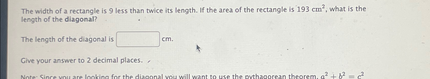 Solved The width of a rectangle is 9 ﻿less than twice its | Chegg.com
