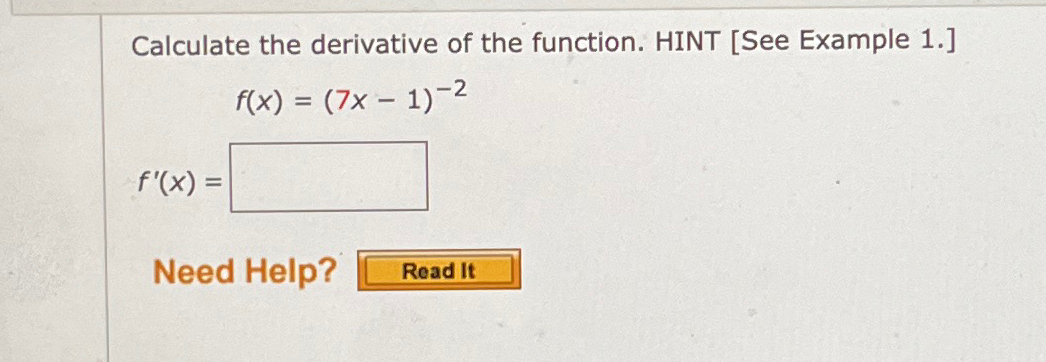 Solved Calculate the derivative of the function. HINT [See | Chegg.com