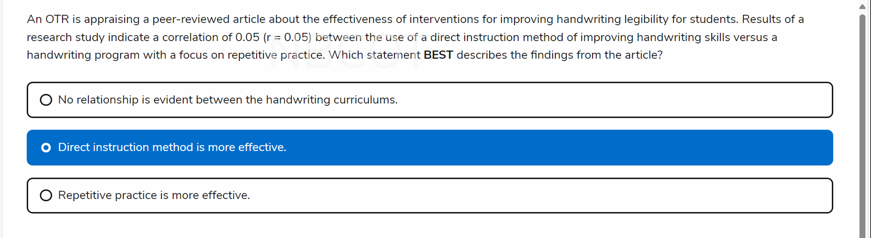 Solved An OTR is appraising a peer-reviewed article about | Chegg.com