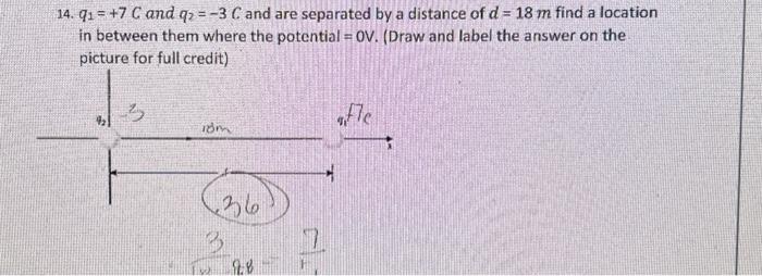 Solved 14. q1=+7C and q2=−3C and are separated by a distance | Chegg.com