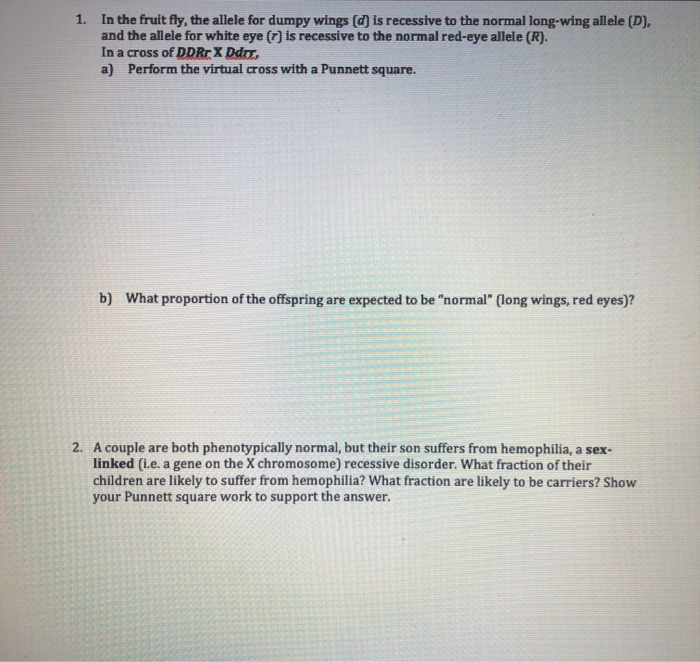 Solved 1. In the fruit fly, the allele for dumpy wings (d) | Chegg.com
