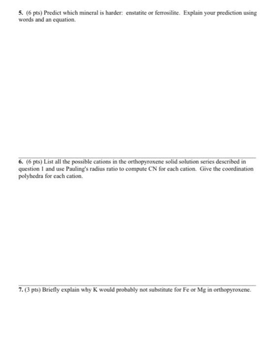 Solved 1. (6 pts) An analysis of orthopyroxene (Mg,Fe)SiO3 | Chegg.com