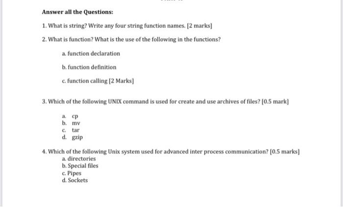 Solved Answer all the Questions: 1. What is string? Write | Chegg.com
