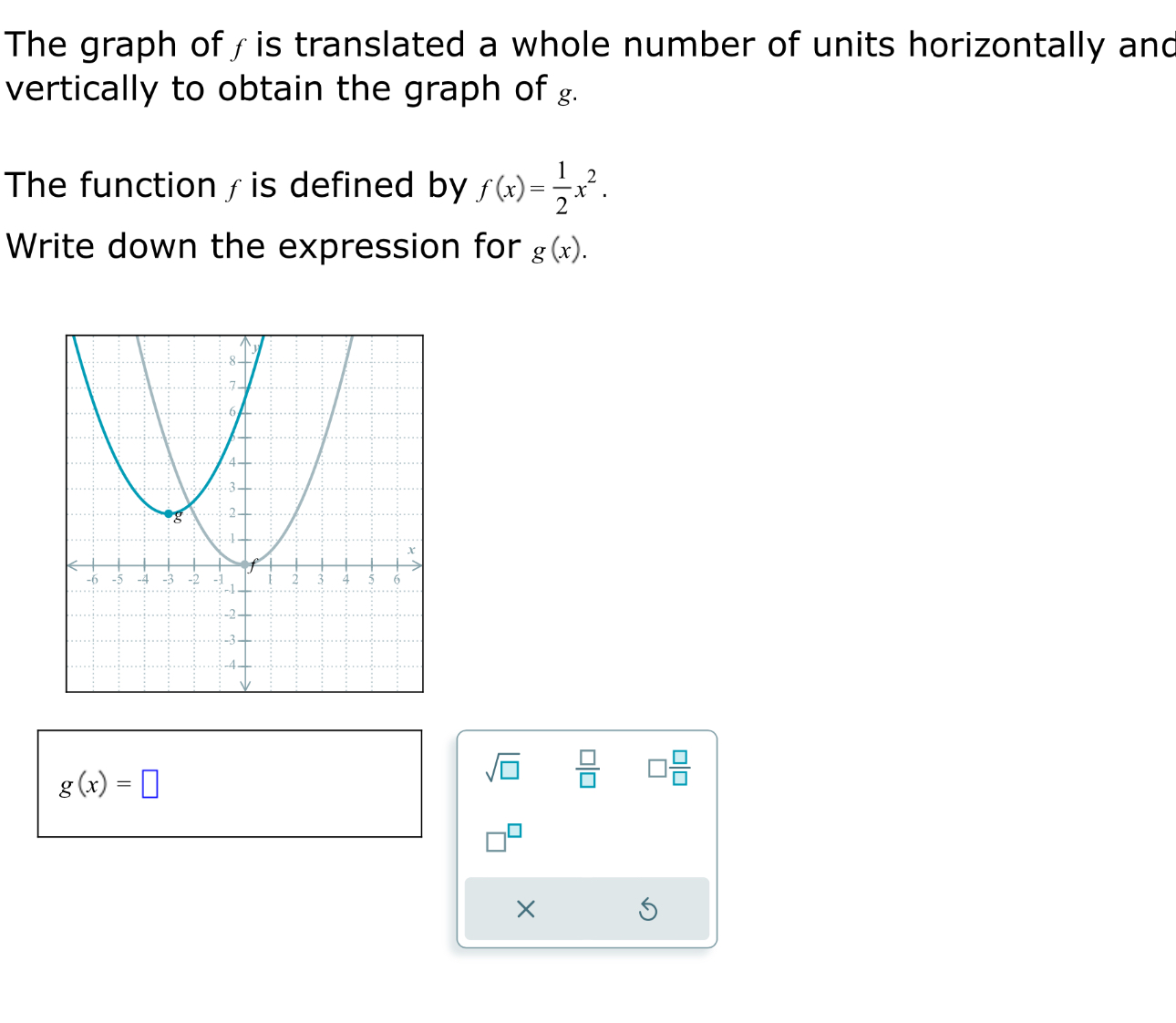 Solved The graph of f ﻿is translated a whole number of units | Chegg.com