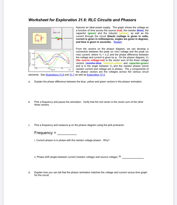 Worksheet for Exploration 31.6: RLC Circuits and | Chegg.com