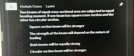 Solved 2Multiple Choice1 ﻿pointTwo beams of equal | Chegg.com