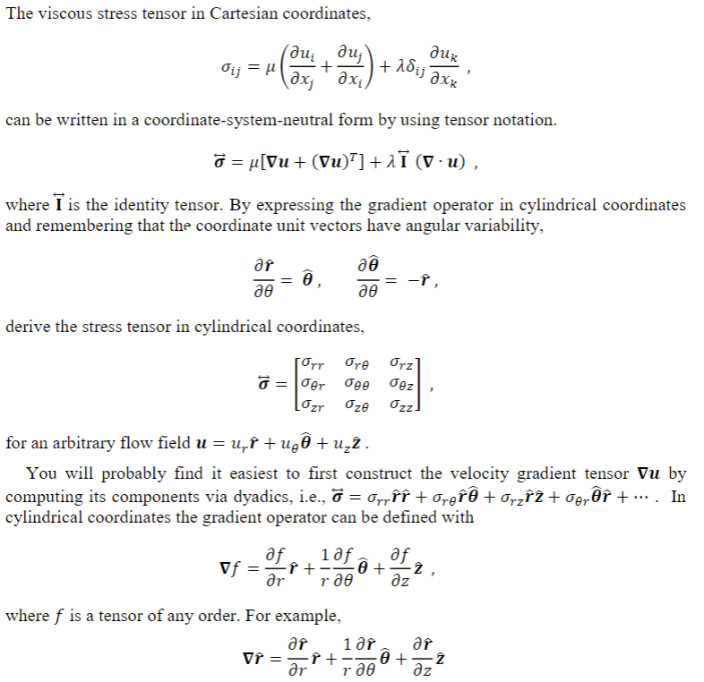 Solved The viscous stress tensor in Cartesian | Chegg.com