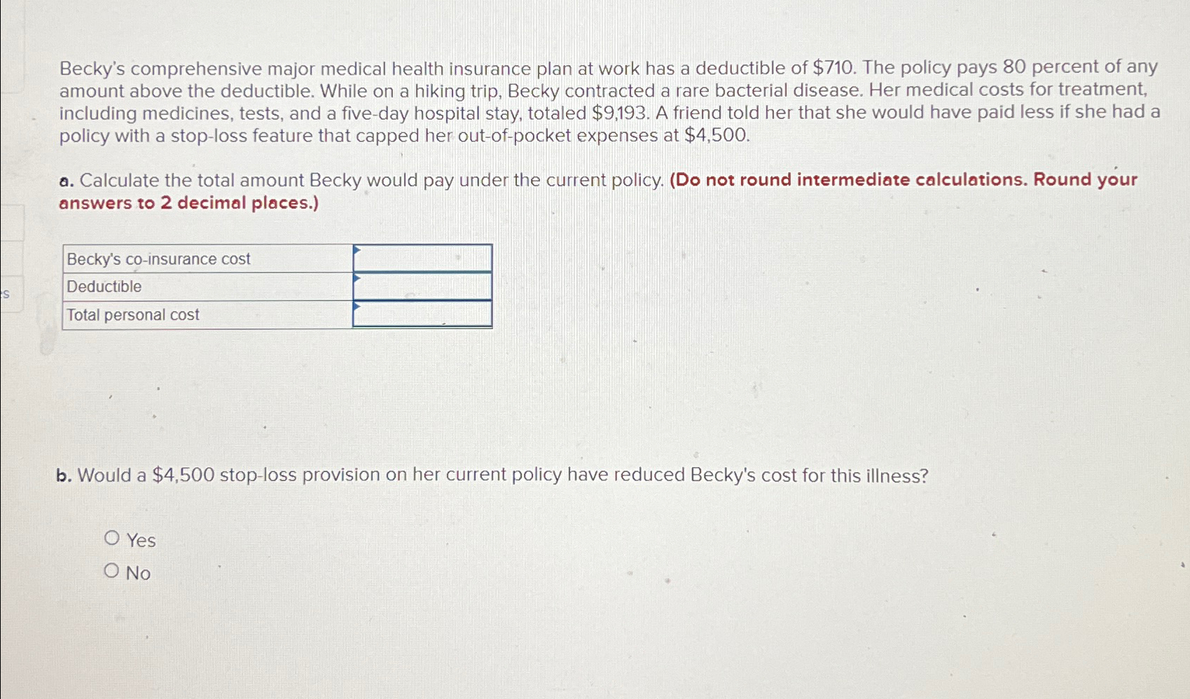 Solved Becky's comprehensive major medical health insurance | Chegg.com