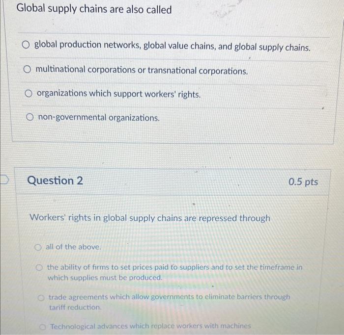 Solved Global supply chains are also called global | Chegg.com