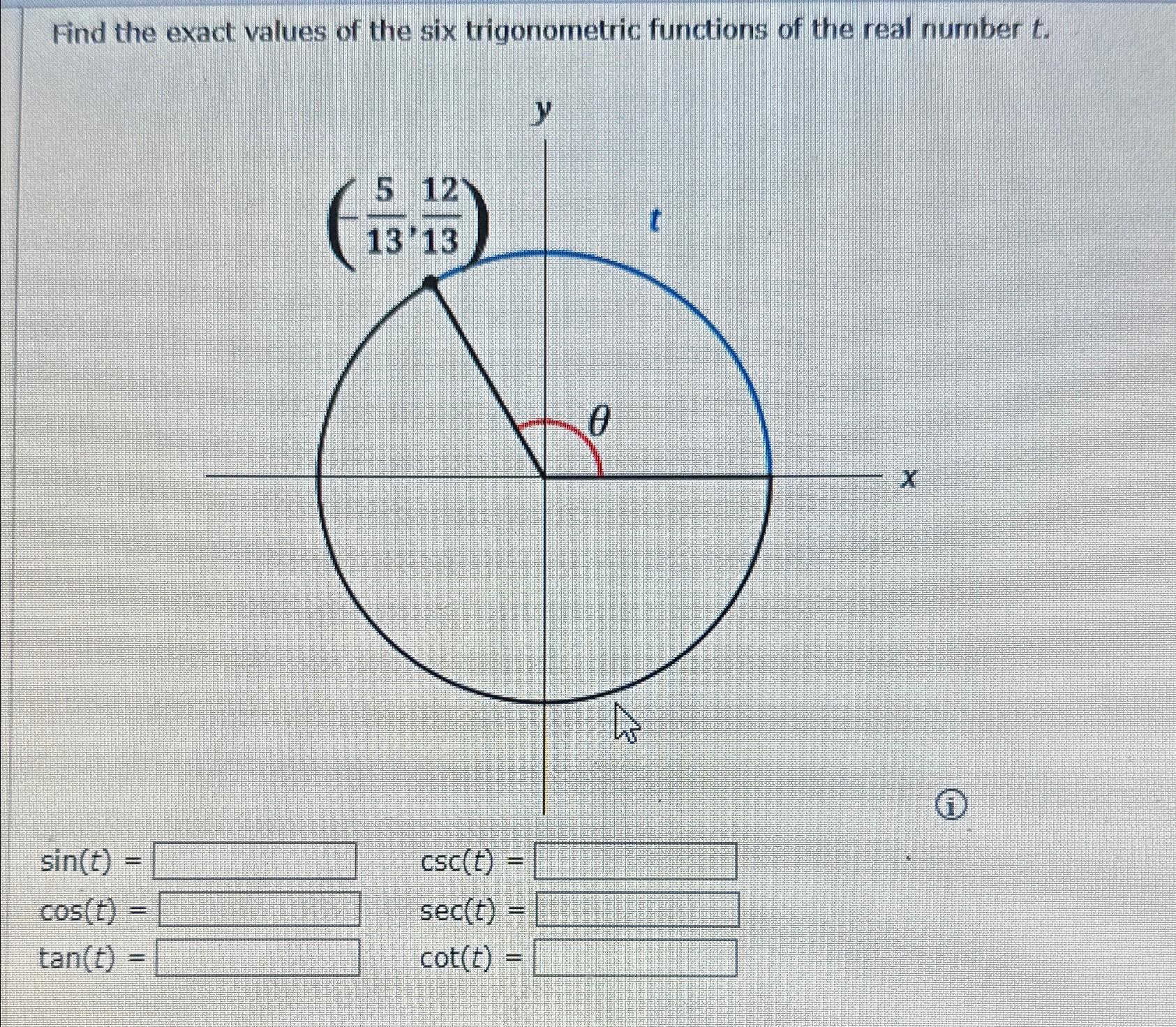 Solved Find the exact values of the six trigonometric | Chegg.com