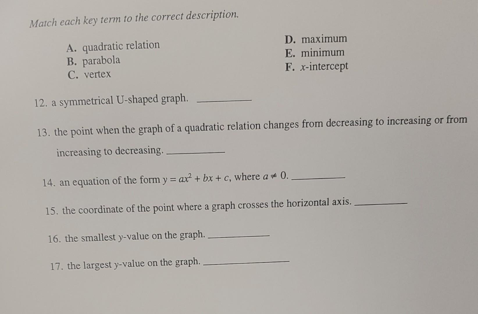 Solved Match each key term to the correct description. D. | Chegg.com