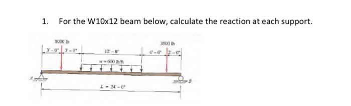 Solved For the W10x 12 beam below, calculate the reaction at | Chegg.com