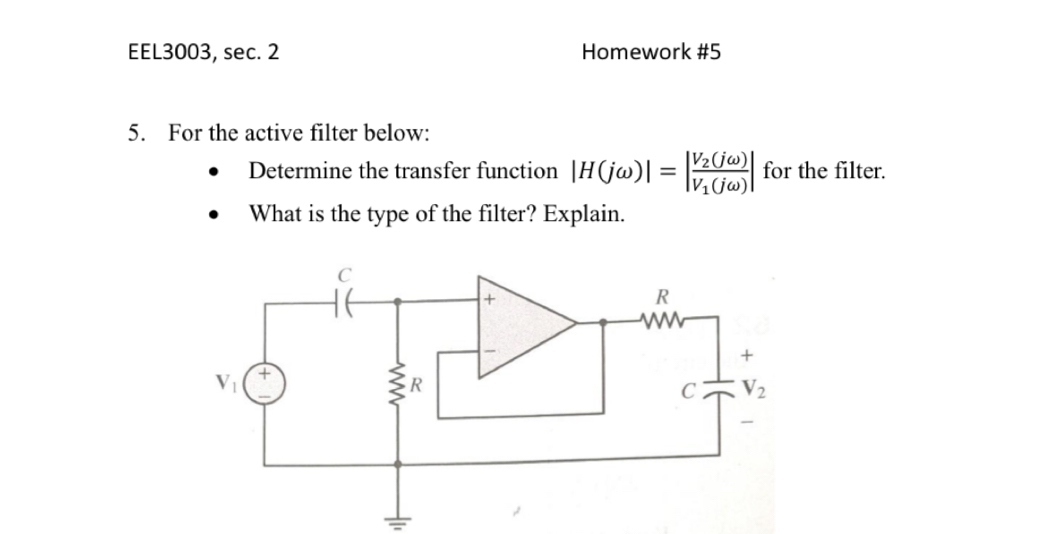 Solved EEL3003, ﻿sec. 2Homework #55. ﻿For the active filter | Chegg.com