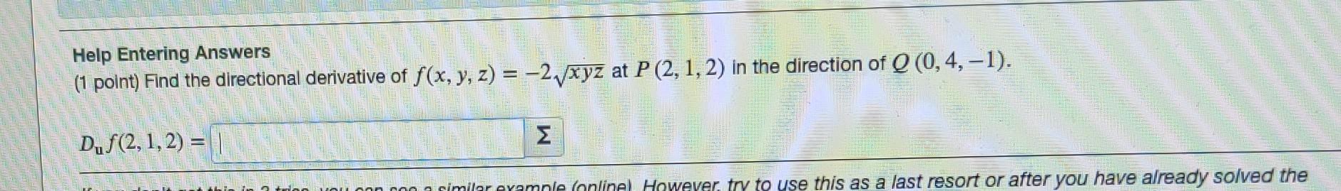 Solved Help Entering Answers (1 point) Find the directional | Chegg.com