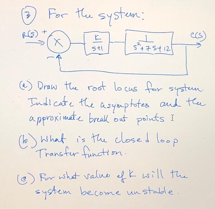 Solved (3) For the system: (a) Draw the root locus for | Chegg.com