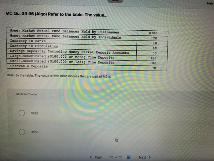 Solved Help MC Qu. 34-46 (Algo) Refer to the table. The | Chegg.com
