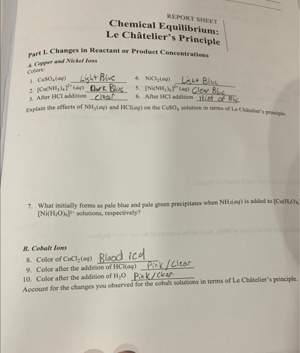 Solved Part 1. Changes in Reactant or Product Concentrations | Chegg.com