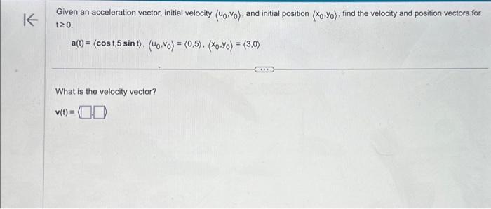 Solved Given an acceleration vector, initial velocity | Chegg.com