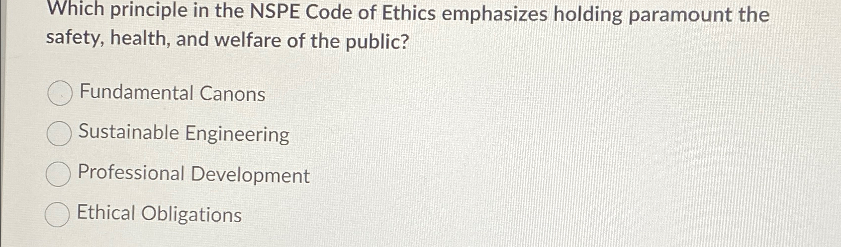 Solved Which principle in the NSPE Code of Ethics emphasizes | Chegg.com