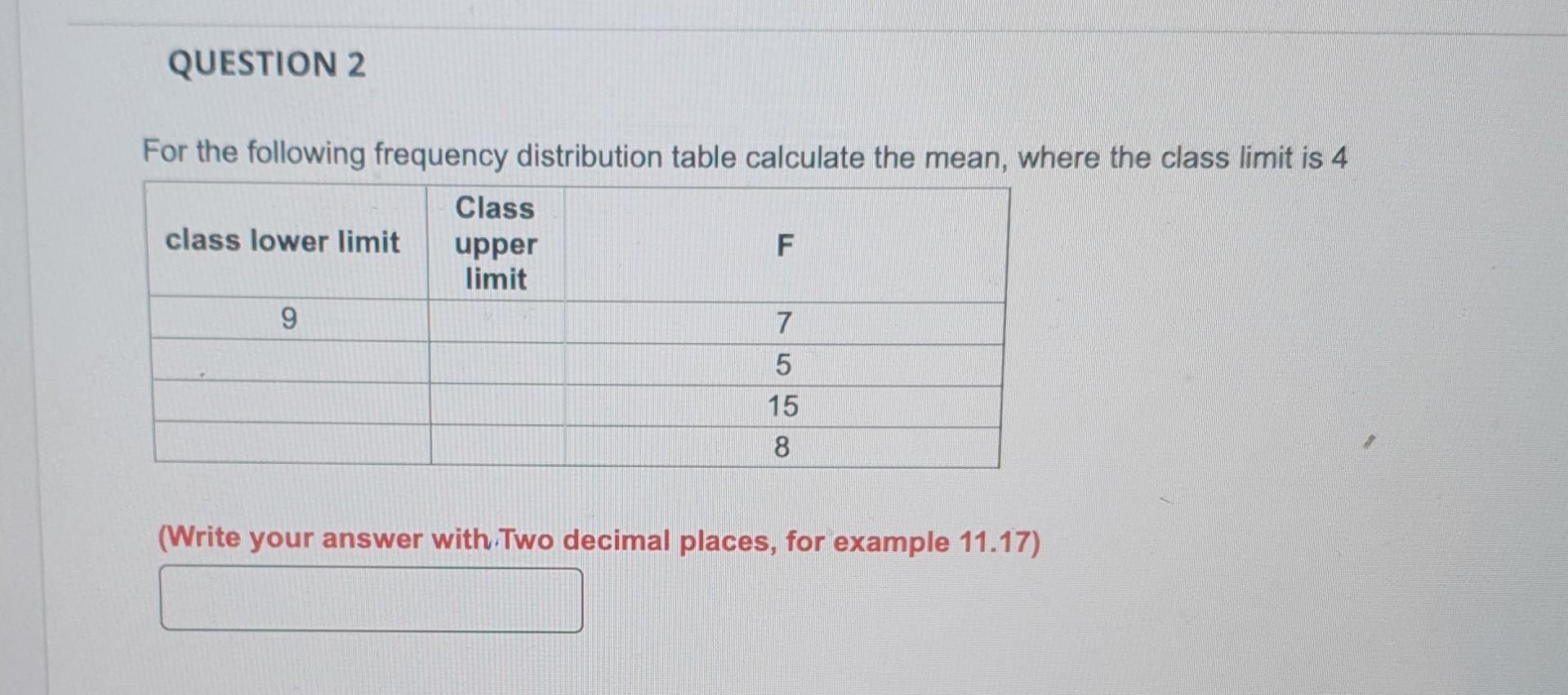 Solved For the following frequency distribution table | Chegg.com
