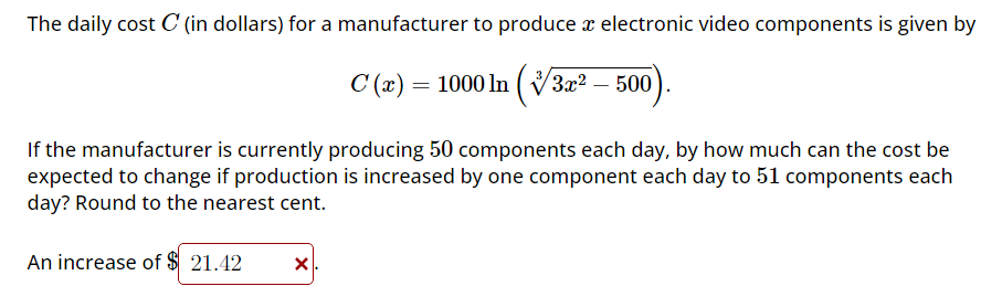 Solved The daily cost C (in dollars) ﻿for a manufacturer to | Chegg.com