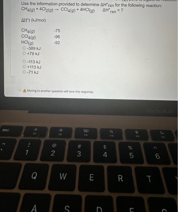 Solved Use the information provided to determine ΔH∘ rxn for | Chegg.com