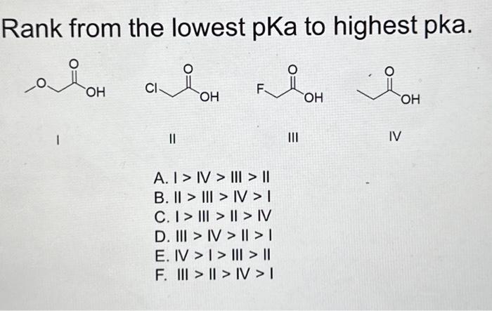 Solved Rank from the lowest pKa to highest pka. адмон адон | Chegg.com