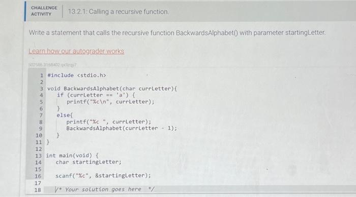 Solved Challenge 13 2 1 Calling A Recursive Function