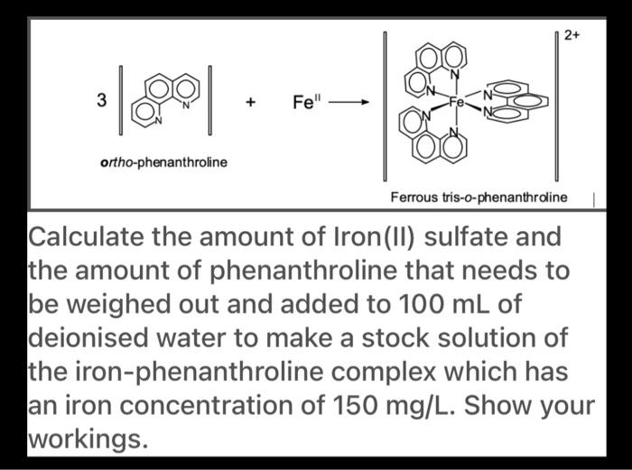 Solved 2+ •|80 | Fe" ortho-phenanthroline Ferrous | Chegg.com