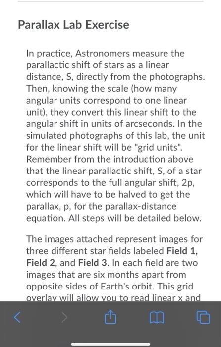 Parallax Lab Exercise In practice, Astronomers | Chegg.com