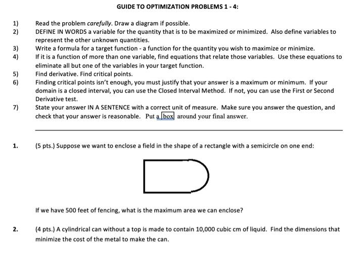 Solved GUIDE TO OPTIMIZATION PROBLEMS 1 - 4: 1) Read the | Chegg.com
