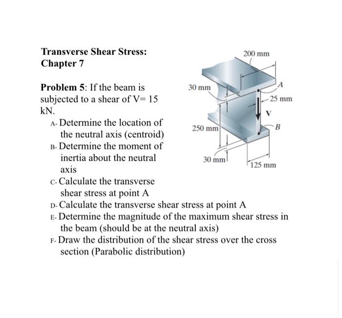 Solved Transverse Shear Stress: Chapter 7 Problem 5: If the | Chegg.com