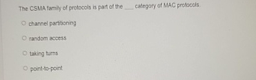 Solved The CSMA Aamily of protocols is part of the q, | Chegg.com