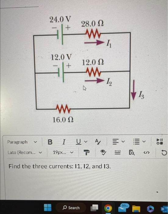 Solved Find the three currents: 11,12 , and 13 . | Chegg.com