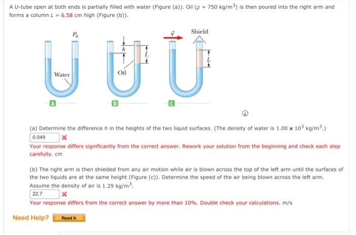 Solved A U-tube open at both ends is partially filled with | Chegg.com