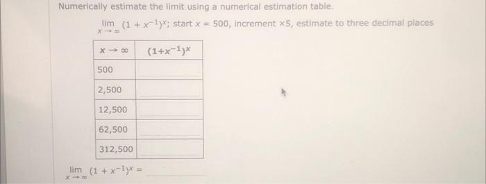 Solved Numerically Estimate The Limit Using A Numerical