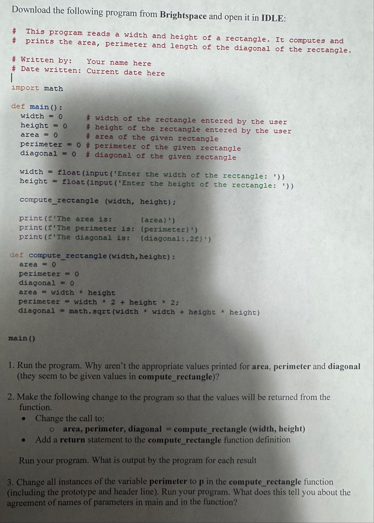 Solved Download the following program from Brightspace and | Chegg.com