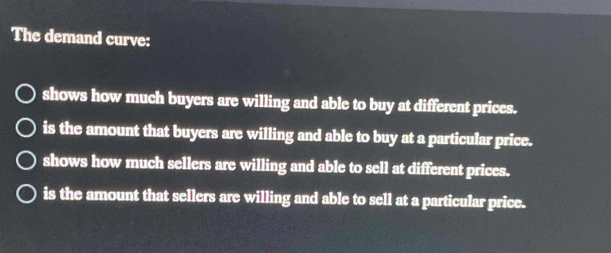 Solved The demand curve:shows how much buyers are willing | Chegg.com