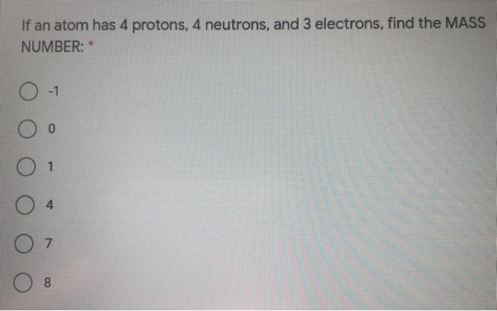 Solved If an atom has 4 protons, 4 neutrons, and 3 | Chegg.com