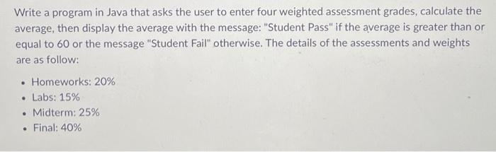 Solved Write a program in Java that asks the user to enter | Chegg.com