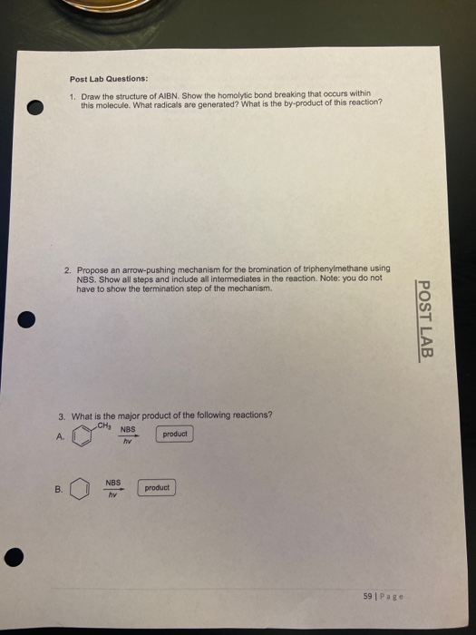Solved Post Lab Questions: 1. Draw the structure of AIBN. | Chegg.com