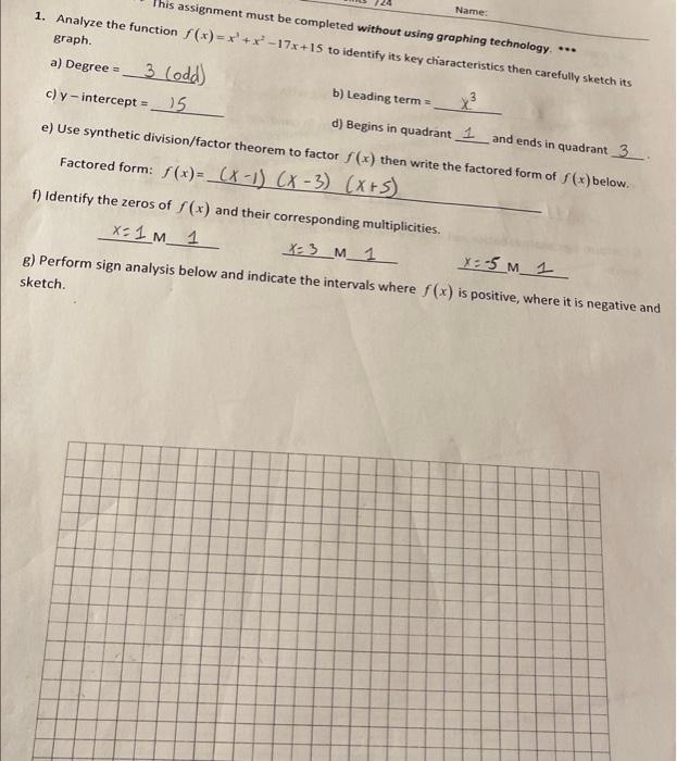 Solved complete 1 g. perform sign analysis and indicate the | Chegg.com