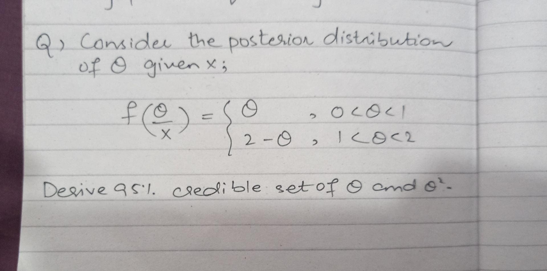 Solved Q) Consider the posterion distribution of θ given x; | Chegg.com