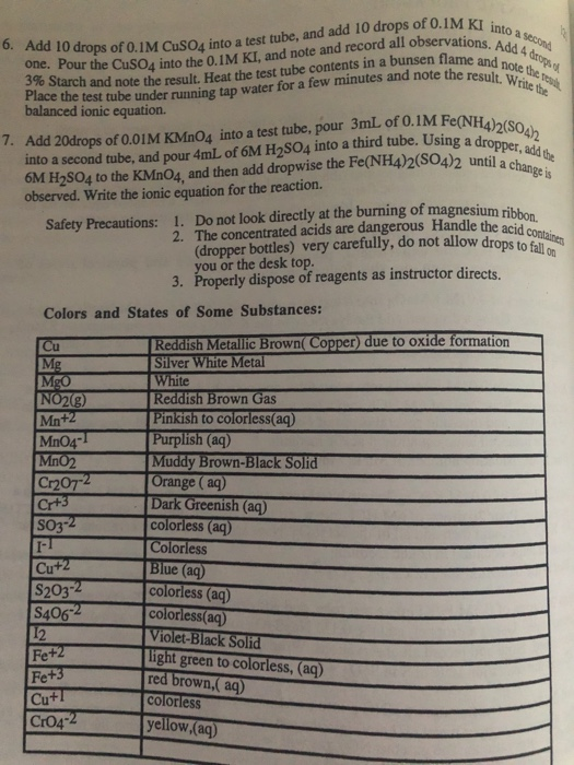 Solved XPERIMENT MENTAL PROCEDURE COX REACTIONS REDOX REA | Chegg.com